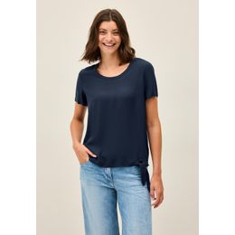 Shirtbluse Cecil, Damen, Gr. M (40), blau (urban navy blau), Stoff, 100% Viskose, unifarben, normal normal, V-Ausschnitt, abgesteppt, Blusen, Elastiksaum mit Knotendetail