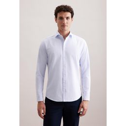 Businesshemd Seidensticker, Herren, Gr. XL (43), normale &Auml;rmell&auml;ngen, blau, 100% Baumwolle, gestreift, regular fit, 2-Knopf-Manschette, Hemden, Regular 1/1 Kentkragen Gestreift