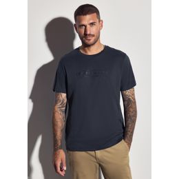 T-Shirt Street One MEN, Herren, Gr. L (42), blau (night blau), Web, 100% Baumwolle, unifarben, normal normal, Rundhals, abgesteppt, Shirts T-Shirt, aus reiner Baumwolle