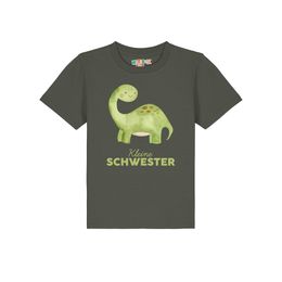 watabout.kids T-Shirt 'Dinosaurier Kleine Schwester' M&auml;dchen Gr&ouml;&szlig;e 98/104 beige / braun / khaki / apfel