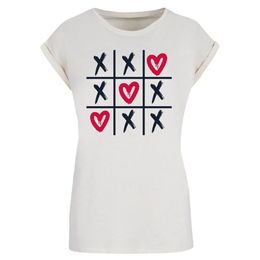 F4NT4STIC T-Shirt 'Valentinstag Herz Tic Tac Toe' Damen Gr&ouml;&szlig;e 5XL sand / rot / schwarz