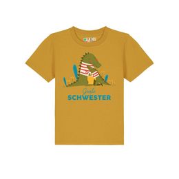 watabout.kids T-Shirt 'Krokodil Gro&szlig;e Schwester' Jungen Gr&ouml;&szlig;e 134/146 ocker / mischfarben
