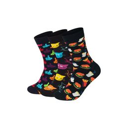 Happy Socks Socken Damen Gr&ouml;&szlig;e 47/50 blau / gelb / lila / feuerrot / schwarz