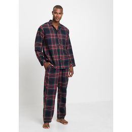 bonprix Herren Pyjama aus weichem Flanell mit Knopfleiste, blau, Flanell