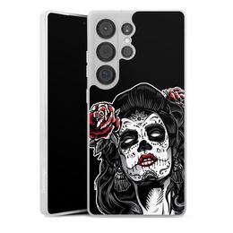 DeinDesign Galaxy S25 Ultra Handy Silikon H&uuml;lle Case transparent Handyh&uuml;lle D&iacute;a De Los Muertos Totenkopf Rock 'N' Roll Silikon Case
