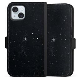 DeinDesign iPhone 15 Handy Klapph&uuml;lle Handyh&uuml;lle aus Kunst Leder schwarz Flip Case Space Weltall Astronaut Sideflip mit Lasche