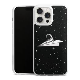 DeinDesign iPhone 15 Pro Max Handy Silikon H&uuml;lle Case wei&szlig; Handyh&uuml;lle Paper Comic Astronaut Silikon Case