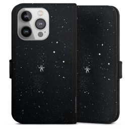 DeinDesign iPhone 14 Pro Handy Klapph&uuml;lle Handyh&uuml;lle aus Kunst Leder schwarz Flip Case Space Weltall Astronaut Sideflip mit langer Lasche