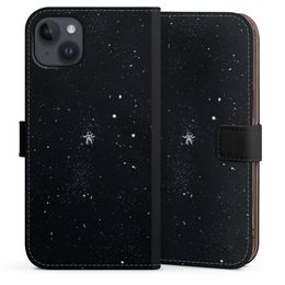 DeinDesign iPhone 14 Plus Handy Klapph&uuml;lle Handyh&uuml;lle aus Kunst Leder schwarz Flip Case Space Weltall Astronaut Sideflip mit langer Lasche