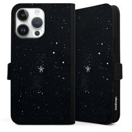 DeinDesign iPhone 14 Pro Max Handy Klapph&uuml;lle Handyh&uuml;lle aus Kunst Leder schwarz Flip Case Space Weltall Astronaut Sideflip mit Lasche