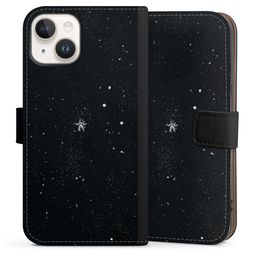 DeinDesign iPhone 14 Handy Klapph&uuml;lle Handyh&uuml;lle aus Kunst Leder schwarz Flip Case Space Weltall Astronaut Sideflip mit Lasche