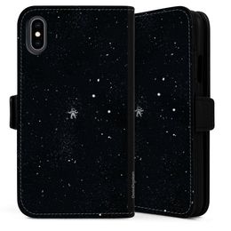 DeinDesign iPhone X Handy Klapph&uuml;lle Handyh&uuml;lle aus Kunst Leder schwarz Flip Case Space Weltall Astronaut Sideflip mit langer Lasche