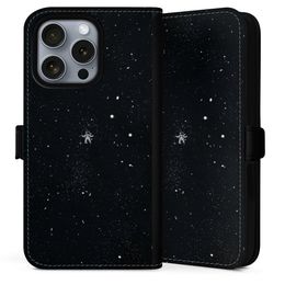 DeinDesign iPhone 16 Pro Max Handy Klapph&uuml;lle Handyh&uuml;lle aus Kunst Leder schwarz Flip Case Space Weltall Astronaut Sideflip mit Lasche