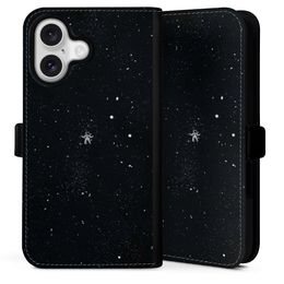 DeinDesign iPhone 16 Handy Klapph&uuml;lle Handyh&uuml;lle aus Kunst Leder schwarz Flip Case Space Weltall Astronaut Sideflip mit Lasche