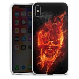 DeinDesign iPhone Xs Max Handy Silikon H&uuml;lle Case transparent Handyh&uuml;lle Totenkopf Skull Fire Silikon Case