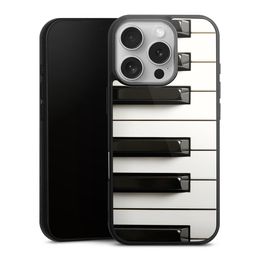 DeinDesign iPhone 16 Pro Handy Gallery Case Handyh&uuml;lle 9H Geh&auml;rtetes Glas R&uuml;ckseite H&uuml;lle Klavier Music Piano Gallery Case