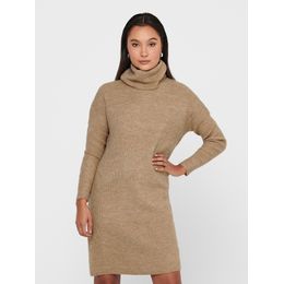 Strickkleid Only "ONLJANA L/S COWLNCK DRESS", Damen, Gr. M, N-Gr, beige (colorot indian tan), Rippstrick, Obermaterial: 62% Polyacryl, 15% Nylon, 13% Polyester, 7% Wolle, 3% Elasthan, unifarben, ca. Mitte Oberschenkel, Kleider Strickkleid