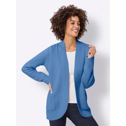 Strickjacke Classic Basics, Damen, Gr. 46, blau (mittelblau), 100% Polyacryl, unifarben, Strickjacken Strickjacke