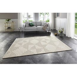 Designteppich ELLE DECORATION "Manipu", beige (creme), B:80cm H:14mm L:150cm, Polyester, Polypropylen (PP), Teppiche, Flauschiger Kurzflor, Hoch Tief Effekt, Modern, Weich, Wohnzimmer