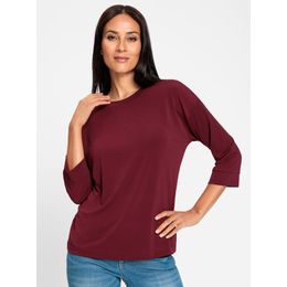 3/4-Arm-Shirt Heine "Shirtbluse", Damen, Gr. 40, rot (bordeaux), 95% Polyester, 5% Elasthan, unifarben, Rundhals, Shirts 3/4-Arm-Shirt