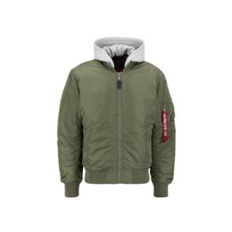 Bomberjacke Alpha Industries "MA-1 Zip Hood Back EMB", Herren, Gr. M, gr&uuml;n (sage, gr&uuml;n), Obermaterial: 100% Nylon, Futter: 100% Nylon, Kapuze: 75% Baumwolle, 25% Polyester, F&uuml;llung: 100% Polyester, Jacken Bomberjacke