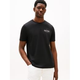 T-Shirt Tommy Hilfiger "HILFIGER STACK TEE", Herren, Gr. XL, schwarz, Single Jersey, Obermaterial: 100% Baumwolle, regular fit h&uuml;ftlang, Rundhals, Shirts T-Shirt