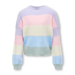 Strickpullover KIDS Only "KOGSANDY L/S STRIPE PULLOVER KNT NOOS", M&auml;dchen, Gr. 146/152, lavendula, Strick, Obermaterial: 50% Viskose, 27% Nylon, 23% Polyester, colorblocking, gestreift, regular fit h&uuml;ftlang, Rundhals, B&uuml;ndchen, Pullover Strickpullover