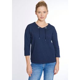 Langarmshirt ZABAIONE "Shirt An44nina", Damen, Gr. L, blau (navy), Jersey, Obermaterial: 53% Baumwolle, 45% Polyester, 2% Elasthan, unifarben, weit h&uuml;ftlang, V-Ausschnitt, Shirts Langarmshirt