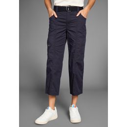 Caprihose Kangaroos, Damen, Gr. 36, N-Gr, blau (dunkel marine), Web, Obermaterial: 50% Baumwolle, 46% Polyamid, 4% Elasthan, kontrastfarbene Details, unifarben, bequem wadenlang, Hosen Caprihose, mit seitlich aufgesetzten Taschen