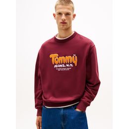 Sweatshirt Tommy Jeans "BOUCLE", Herren, Gr. L, rot (rot wine), Sweatware, Obermaterial: 100% Baumwolle, unifarben, relaxed fit normal, Rundhals, eingesetzt B&uuml;ndchen, Sweatshirts Sweatshirt, Relaxed fit mit Rundhalsausschnitt