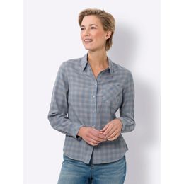 Flanellbluse Classic Basics, Damen, Gr. 54, blau (taubenblau, kariert), 100% Baumwolle, gemustert, kariert, mehrfarbig, Blusen