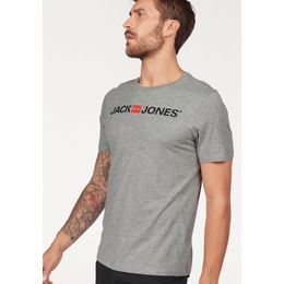 Jack & Jones T-Shirt JACK & JONES "JJECORP mit Print, vielseitig kombinierbar f&uuml;r den Alltag", Herren, Gr. S, grau (light grau melange), Obermaterial: 85% Baumwolle, 15% Viskose, bedruckt, unifarben, Basic schmal normal, Rundhals, Shirts T-Shirt, Logodruck, modisch, regular fit, Baumwolle, Rundhals
