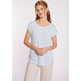 Haily's Kurzarmshirt HAILY&rsquo;S "SS V TP Em44ma", Damen, Gr. S, blau (pearl blau stripe), Jersey, Obermaterial: 95% Viskose, 5% Elasthan, gestreift, h&uuml;ftlang, Rundhals, Shirts