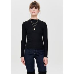 Langarmshirt Only "ONLEMMA L/S HIGH NECK TOP", Damen, Gr. S, schwarz, Jersey, Obermaterial: 65% Polyester, 30% Viskose, 5% Elasthan, unifarben, sehr schmal normal, hoch geschlossener Ausschnitt, gewellter Abschluss, Shirts Langarmshirt