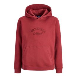 Jack & Jones Kapuzensweatshirt JACK & JONES JUNIOR "JORBLEECKER BRANDING SWEAT HOOD BF JNR", Jungen, Gr. 140, tibetan rot detail:org, angeraute Sweatware, Obermaterial: 70% Baumwolle, 30% Polyester, bedruckt, unifarben, loose fit h&uuml;ftbedeckend, Rundhals, Rippb&uuml;ndchen, Sweatshirts