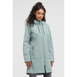 Softshelljacke SOCCX, Damen, Gr. M, frosted lake, Material Au&szlig;enseite: 97% Polyester, 3% Elasthan, Material Innenseite: 100% Polyester, Futter Kapuze: 97% Polyester, 3% Elasthan, bedruckt, bestickt, regular fit lang, eingesetzt gerader Abschluss, Jacken Softshelljacke, mit Windfangleiste