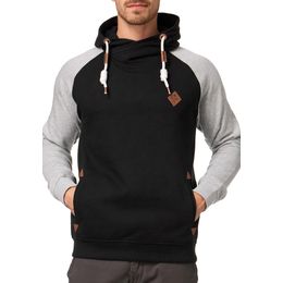 INDICODE Herren Kapuzensweatshirt "INMarybank", schwarz, Gr. M, unifarben mit Farbeinsatz, Sweatware, Obermaterial: 60% Baumwolle, 40% Polyester,