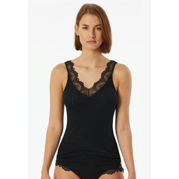 Schiesser Damen Unterhemd "Revival Kollektion", Gr. 36, schwarz, Feinripp, Obermaterial: 100% Baumwolle, unifarben, Unterhemden, mit rundem