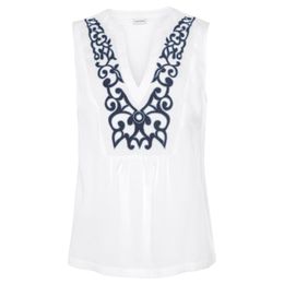 Lascana Damen Blusentop, blau, Gr. 38, bestickt, Web, Obermaterial: 58% Viskose, 28% Baumwolle, 14% Leinen, Blusen, mit edler Stickerei am