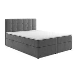 M-Punkt Boxspringbett Prag inkl. VISCO Topper (180 x 200 cm) mit Bettkasten Chesterfield - Grau