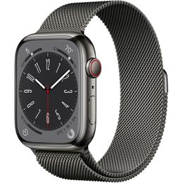 Apple Watch Series 8 (2022) GPS 45 mm - Rostfreier Stahl Silber - Milanaise Armband Schwarz