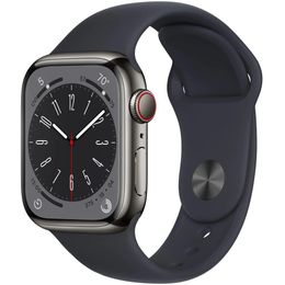 Apple Watch Series 8 (2022) GPS 41 mm - Rostfreier Stahl Graphit - Sportarmband Schwarz
