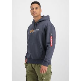 Kapuzensweatshirt Alpha Industries "Alpha Label Hoody", Herren, Gr. S, grau (grauschwarz), angeraute Sweatware, Obermaterial: 100% Baumwolle, bedruckt, regular fit h&uuml;ftbedeckend, Rundhals, Rippb&uuml;ndchen, Sweatshirts