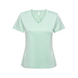 Trainingsshirt Only Play "ONPCORE LIFE VN SS REG TEE NOOS", Damen, Gr. L, surf spray detail:melange, Single Jersey, Obermaterial: 96% Polyester, 4% Elasthan, meliert, regular fit normal, V-Ausschnitt, Shirts, mit reflektierenden Details