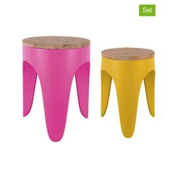 Leitmotiv 2er-Set: Hocker "Funky" in Pink/ Gelb - 49% | Sitzmoebel