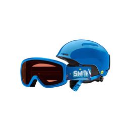 Smith 2tlg. Set: Ski-/ Snowboardhelm & -brille in Blau/ Orange - 47% | Gr&ouml;&szlig;e 51-55 cm | Kinder-austruestung-accessoires