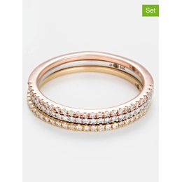 DIAMANTA 3er-Set: Gold-/Ros&eacute;-/Wei&szlig;gold-Ringe "Belles Alliances" mit Diamanten - 78% | Gr&ouml;&szlig;e 54 | Schmuck