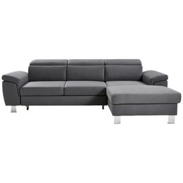 Xora Ecksofa, Grau, Textil, 3-Sitzer, Ottomane rechts, L-Form, 250x167 cm, Stoffauswahl, seitenverkehrt erh&auml;ltlich, Schlafen auf Sitzh&ouml;he, R&uuml;cken echt, Wohnzimmer, Sofas & Couches, Wohnlandschaften, Ecksofas