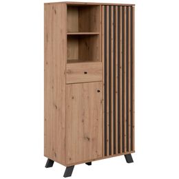 Mid.you Highboard, Anthrazit, Eiche Artisan, Metall, 4 F&auml;cher, 1 Schublade(n) Schubladen, 80x156x40 cm, stehend, Wohnzimmer, Kommoden & Sideboards, Highboards