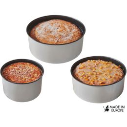 CHG Kuchenblech &raquo;PushPan, 3er Set, &Oslash; 15 cm, 20 cm und 23 cm, Backformen aus Feinblech&laquo; Metall Silikon Set, 3 Stk. tlg. patentierte Silikondichtung, 
